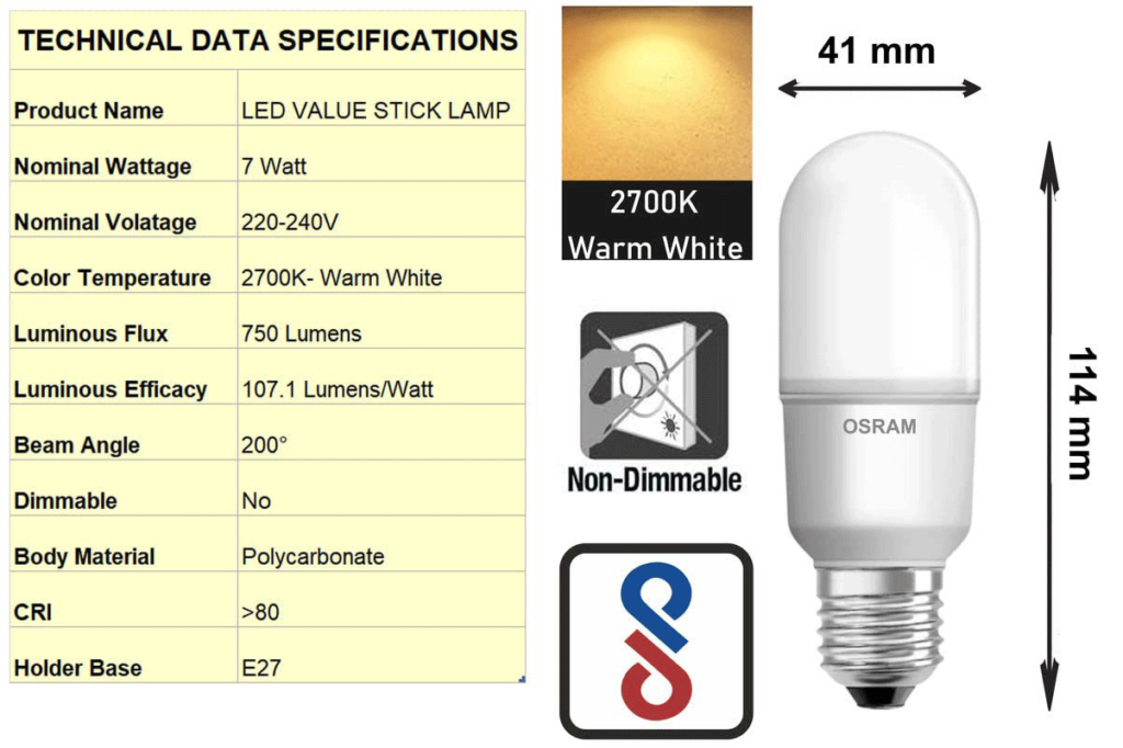 OSRAM LEDVANCE LED VALUE STICK 7W E27 CANDLE LAMP WARM WHITE YELLOW 2700K LA1019 – The Light Kart