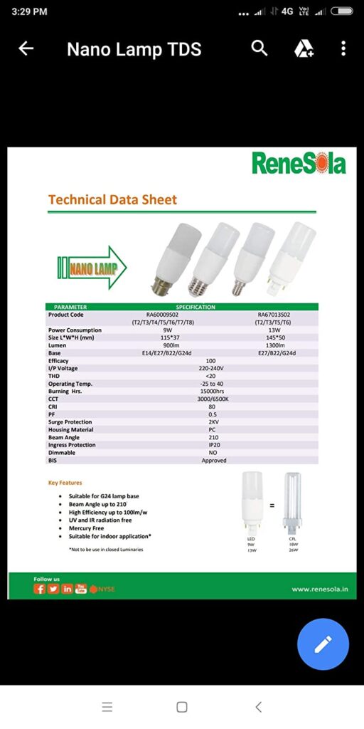RENESOLA LED NANO BULB G24D 9 WATT WARM WHITE YELLOW 3000K RN1046 – The ...